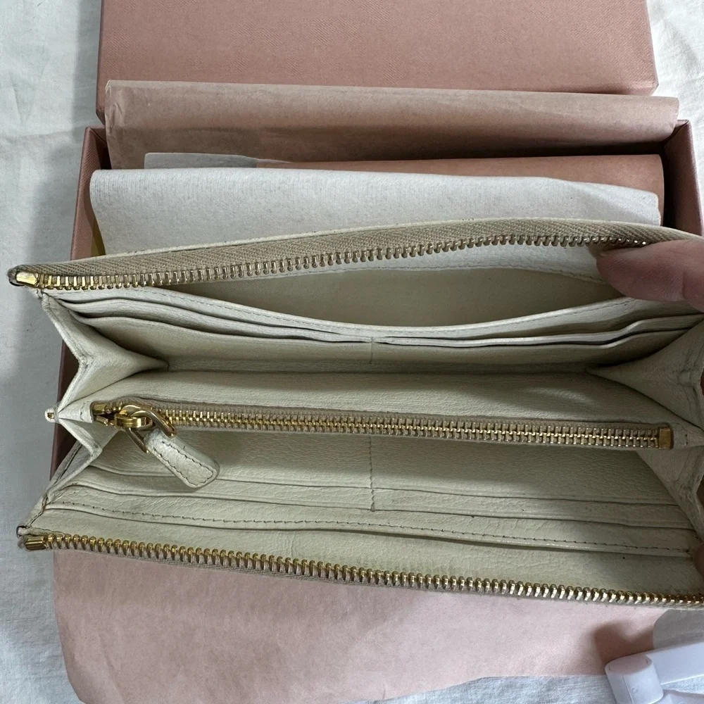 Miu Miu | Bags | Miu Miu Vintage Off White Leather 8 Inch Wallet With ...